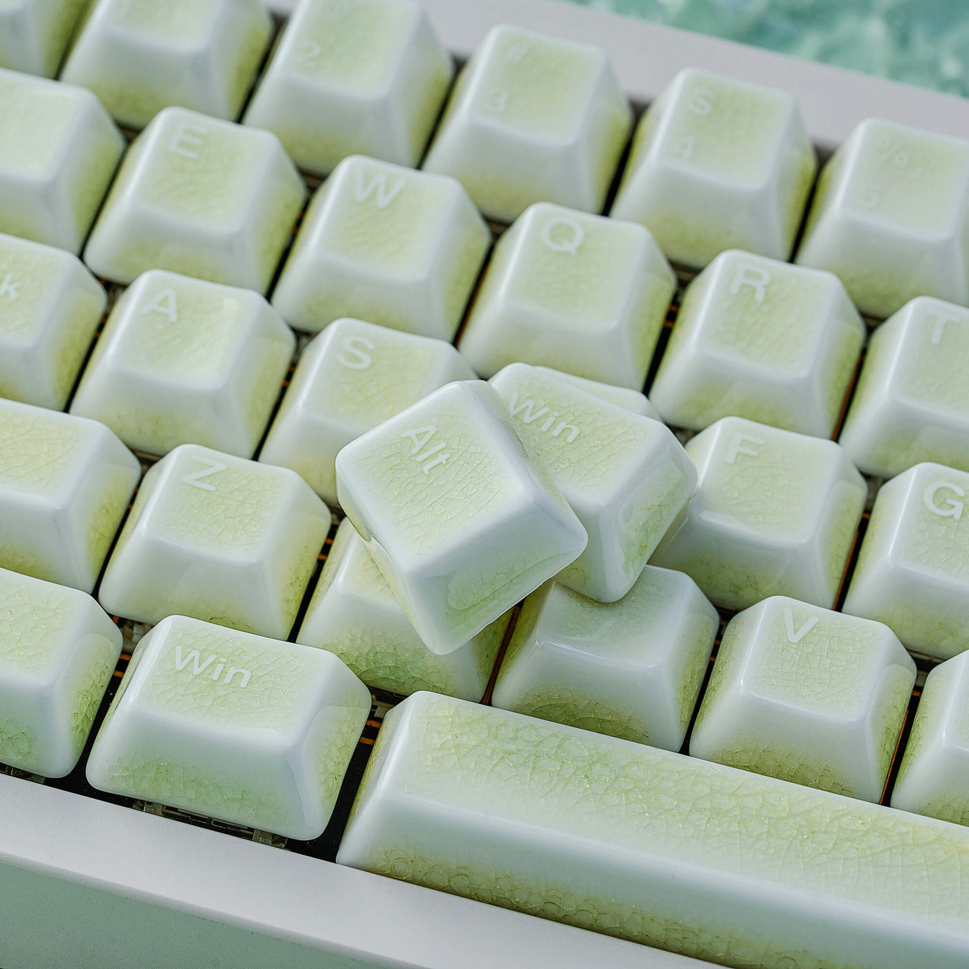 114 Keys Green Crazed Ceramic Keycaps Set | Cerakey