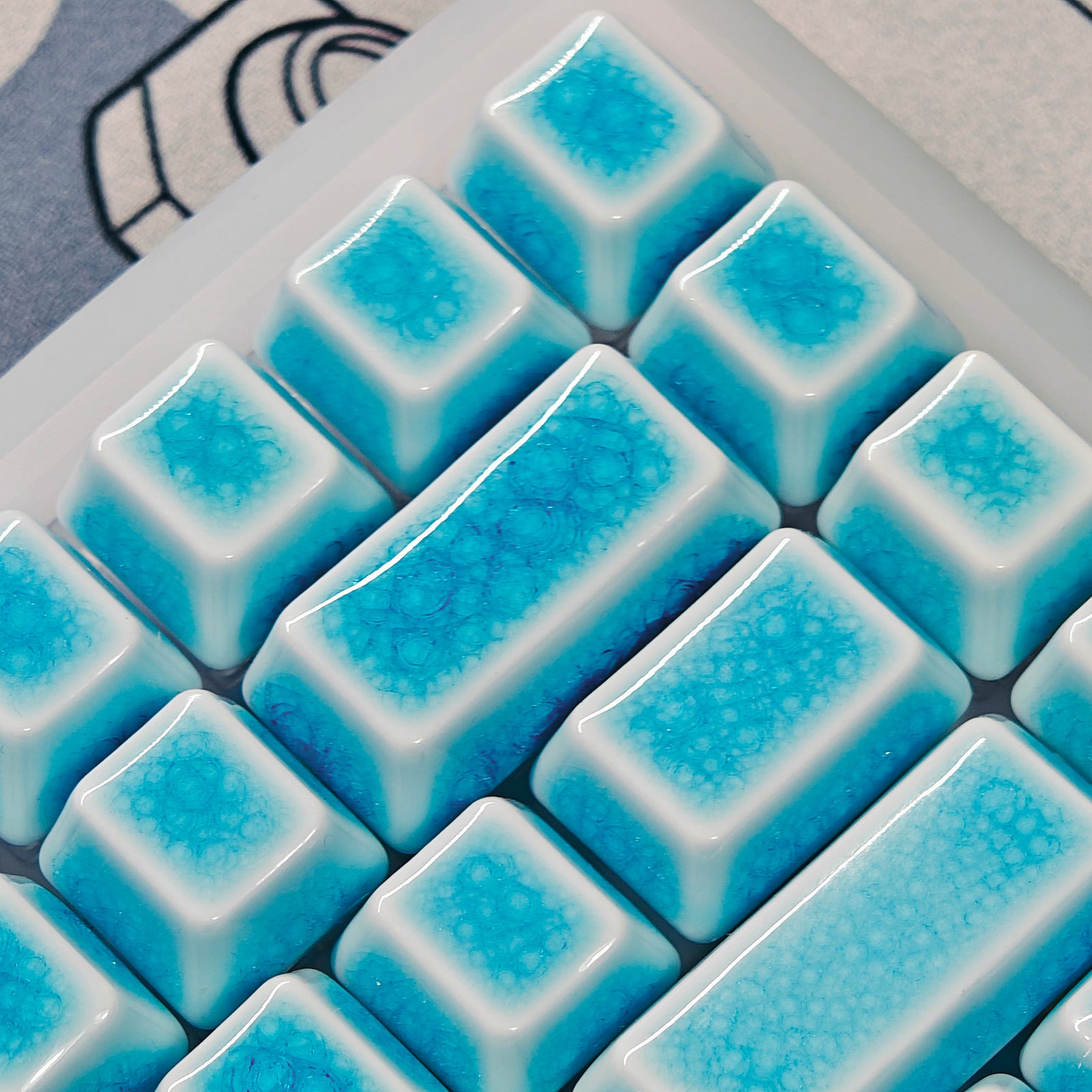 114 Keys Blue Crazed Ceramic Keycaps Set | Cerakey